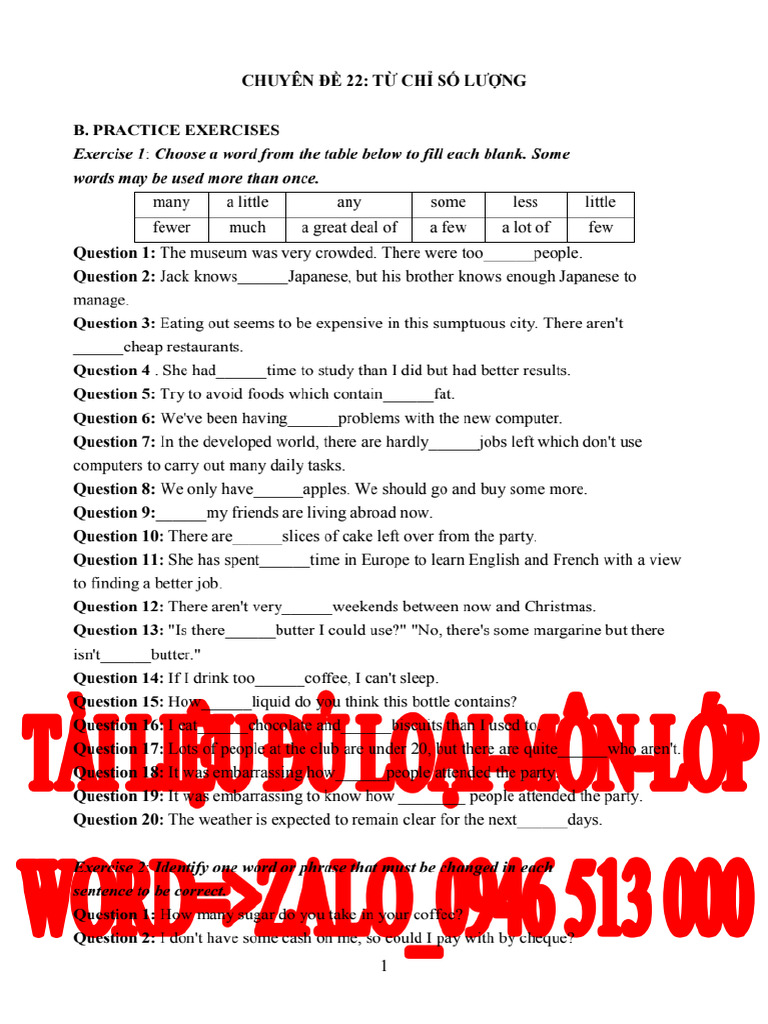Chuyen de 22 Tu Chi So Luong - 1600 - PDF - Gdrive.vip | PDF