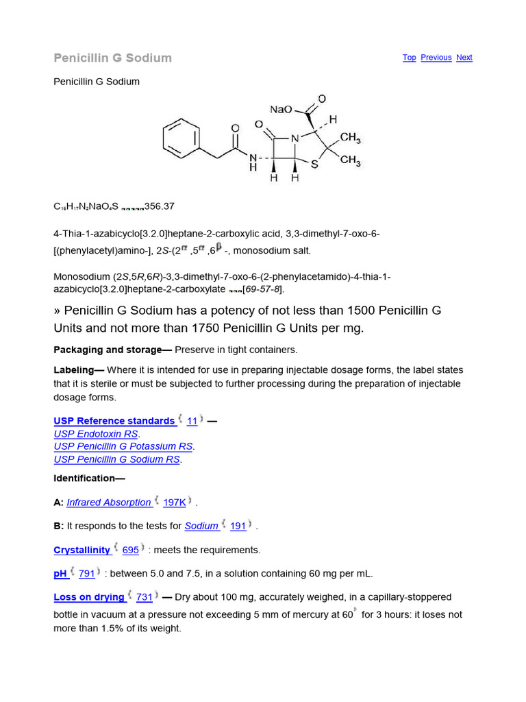 USP 30 - Benzylpenicillin sodium | PDF | Sodium | Penicillin