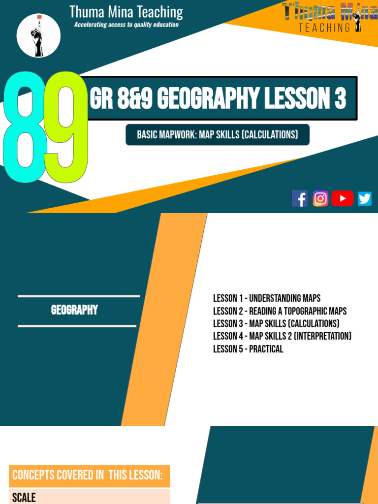 GR 8&9 Geography - Basic Mapwork - Lesson 3-5 - Map Skills | PDF | Area | Map