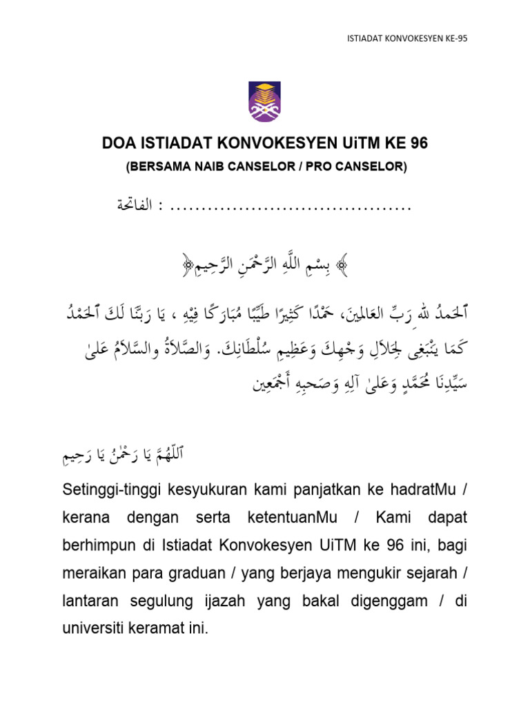 Doa Majlis Konvo 96 (Sidang 3, 5 - 24) | PDF | Agama & Spiritualitas
