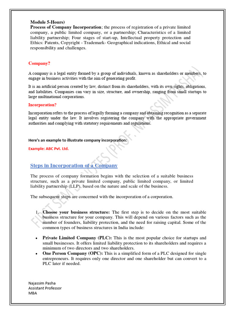 Module 5 Process of Company Incorporation | PDF | Limited Liability Partnership | Partnership