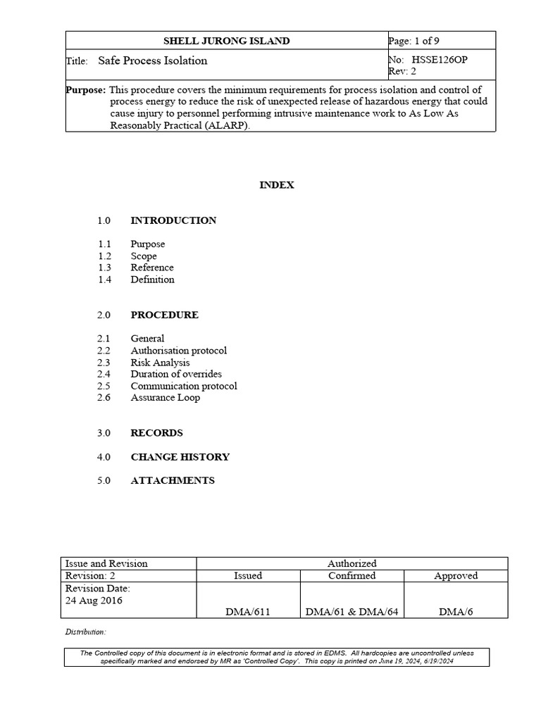 HSSE126OP - Safe Process Isolation Procedure | PDF | Safety ...