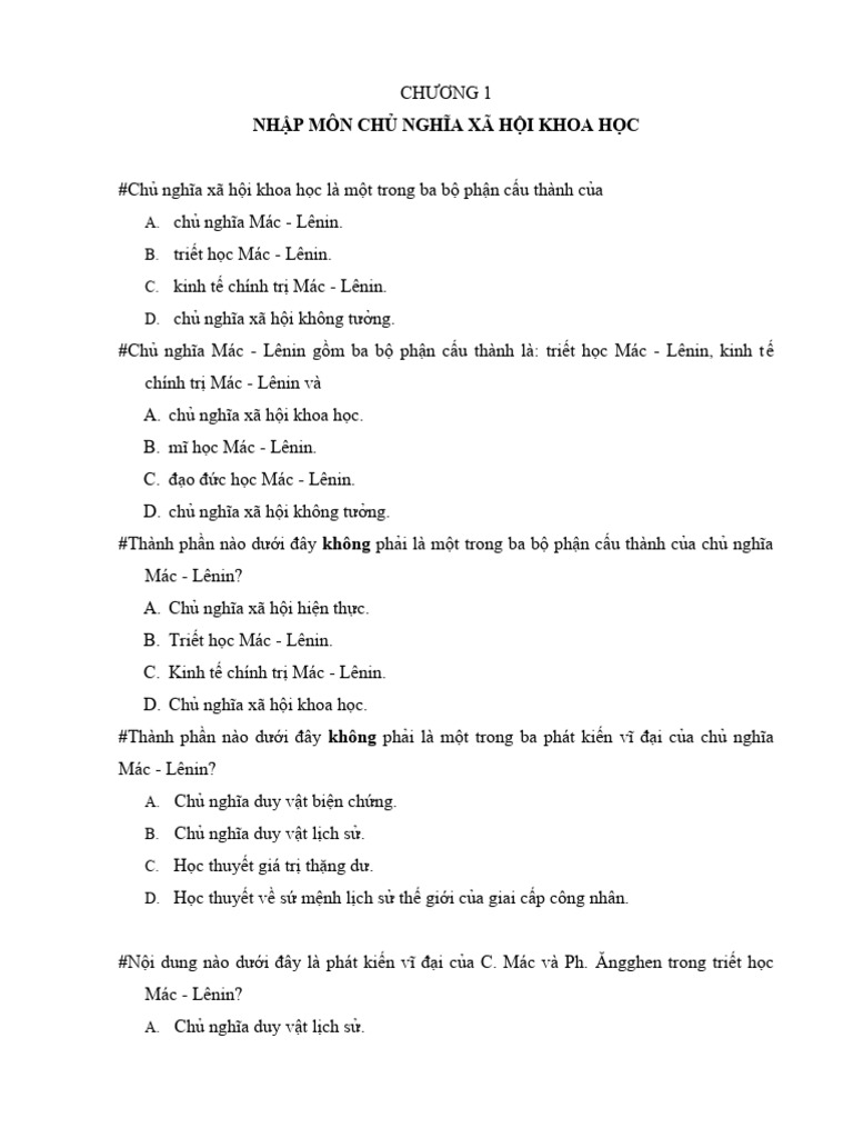 Ngân Hàng Câu Hỏi Chủ Nghĩa Xã Hội KH 2 | PDF