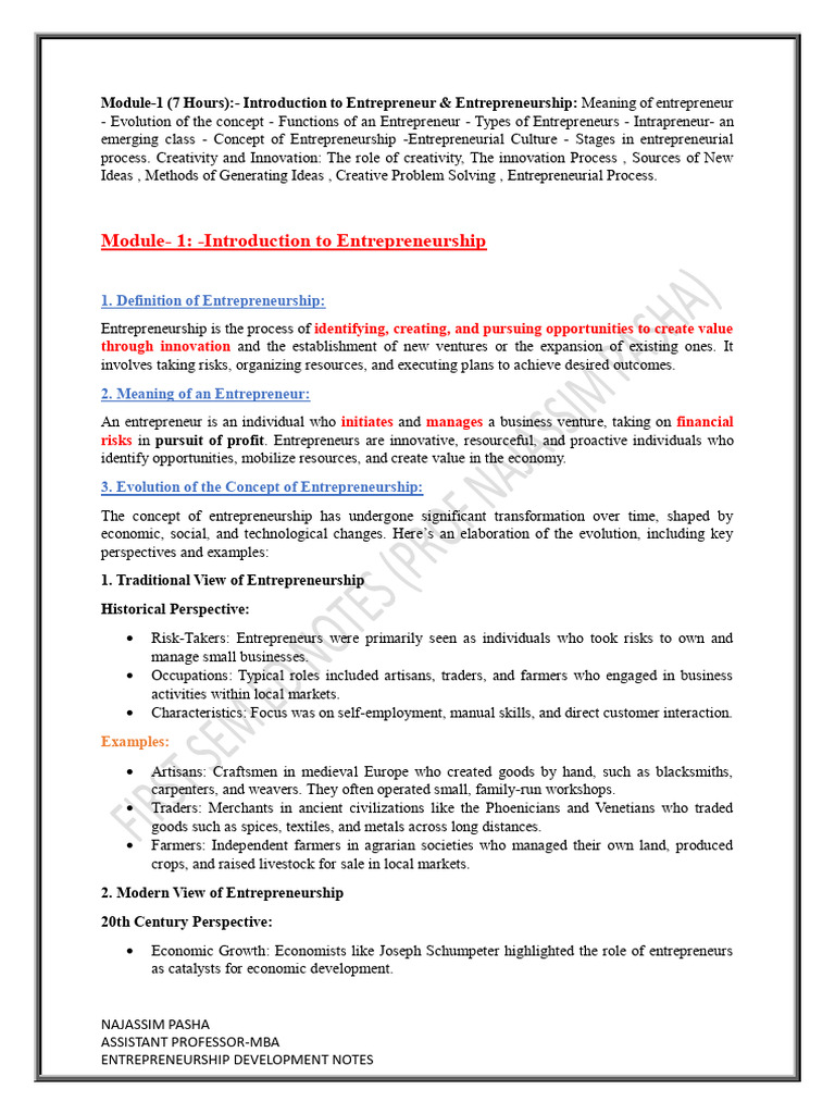 Module-1 Introduction To Entrepreneur & Entrepreneurship | PDF ...