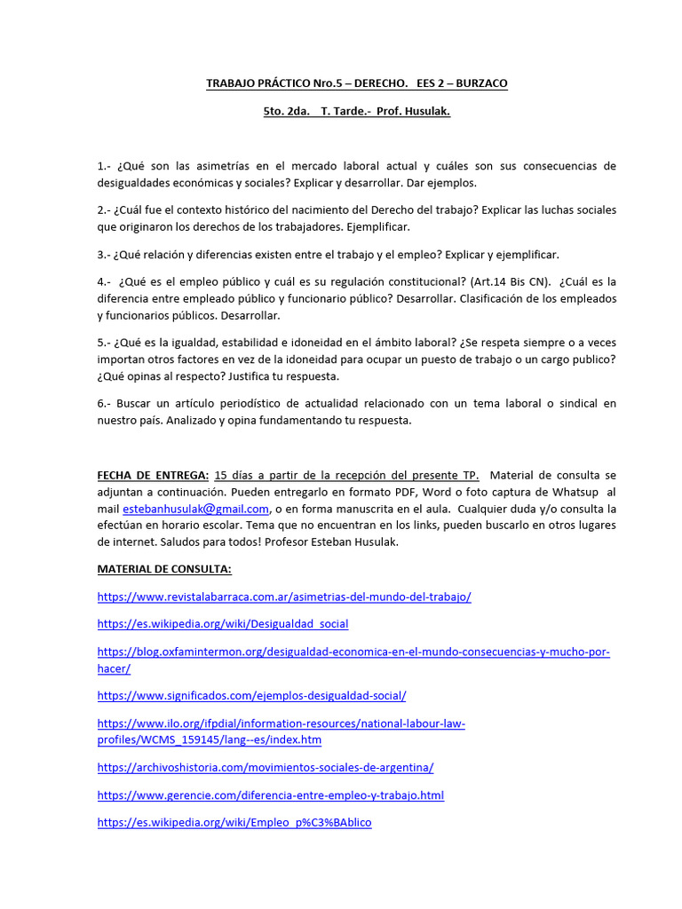 TP5 Derecho 5to 2da. EES 2-1 | PDF | Economias | Justicia