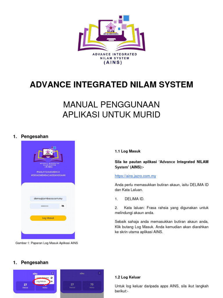 Ains - Manual Penggunaan - Aplikasi Untuk Murid | PDF
