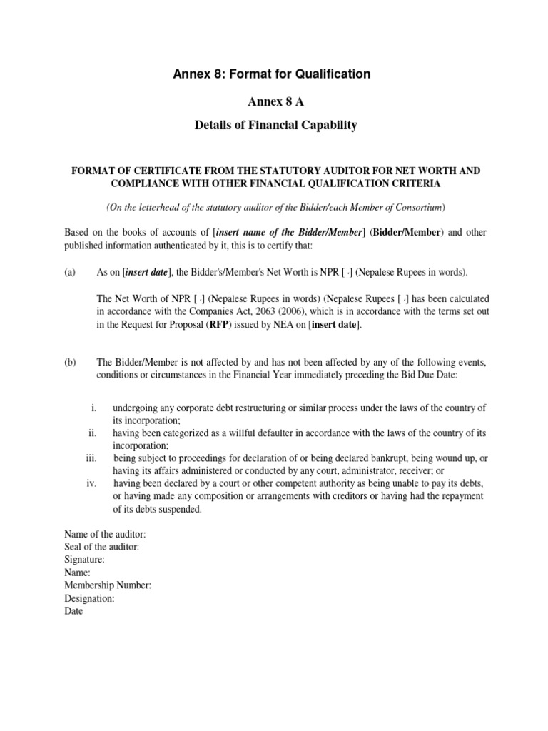 Annex VIII a. Qualification Format(Financial) | PDF