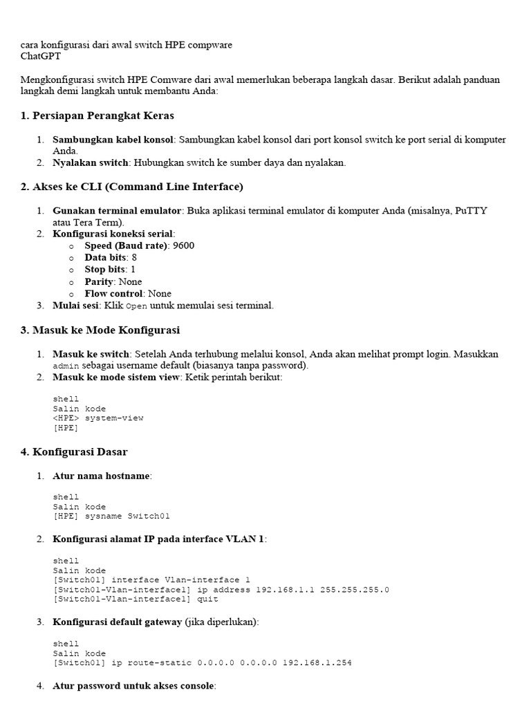 Cara Konfigurasi Dari Awal Switch HPE Compware | PDF