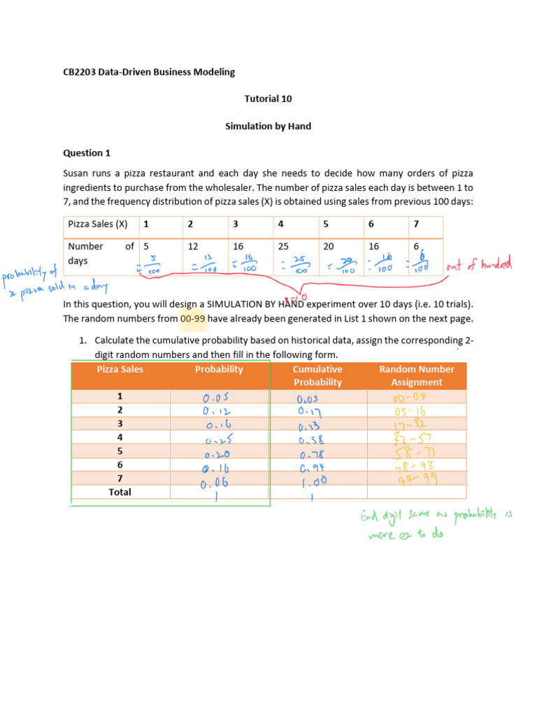 Tutorial 10 Simulation by Hand (Student) | PDF | Simulation | Pizza