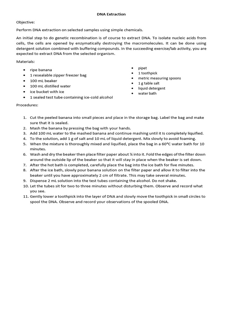 Dna Extraction Experiment | Download Free PDF | Polymerase Chain Reaction | Life Sciences