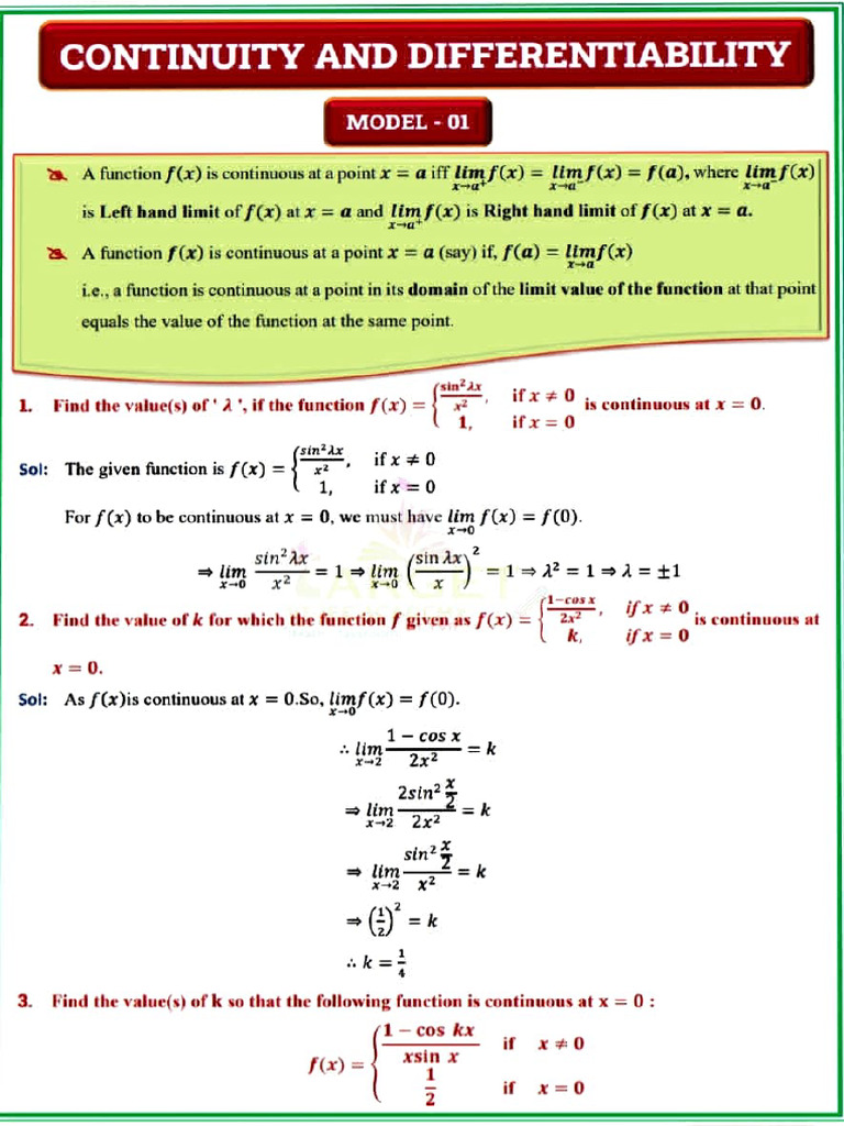 Continuity and Differentiability | PDF