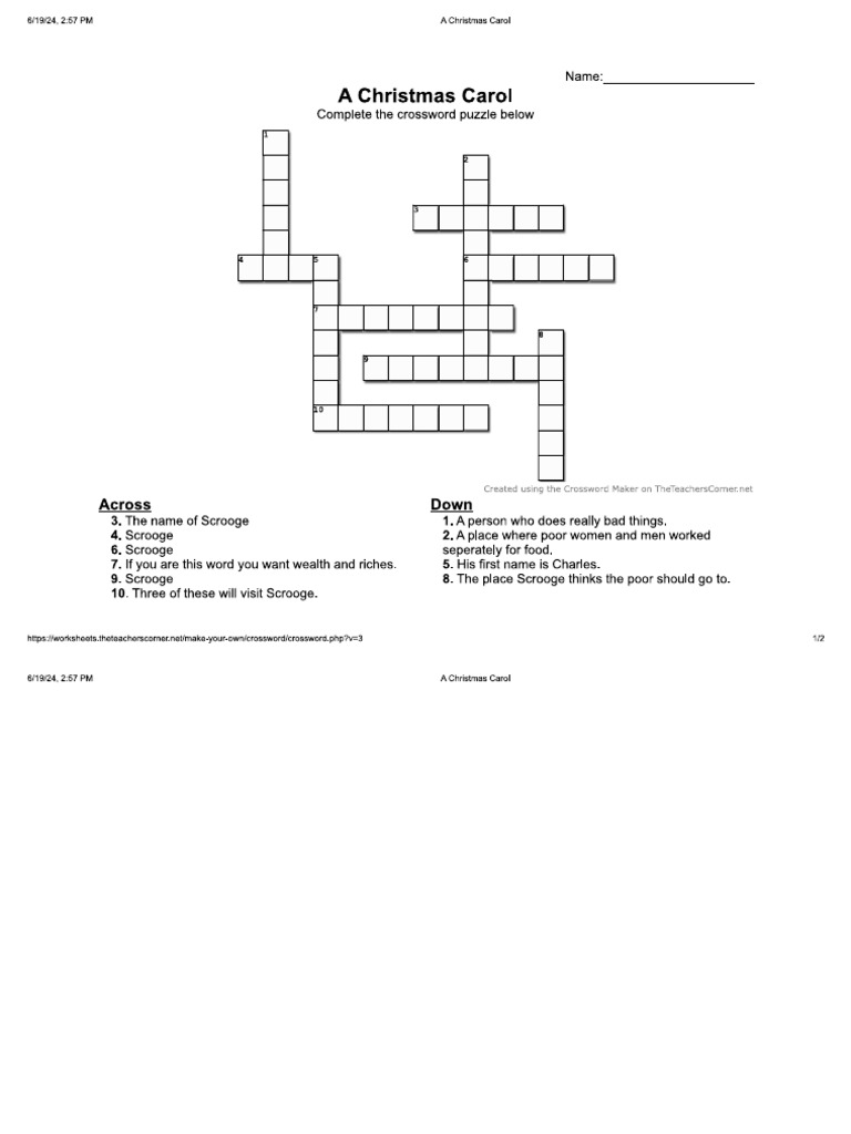 A Christmas Carol Crossword Puzzle | PDF