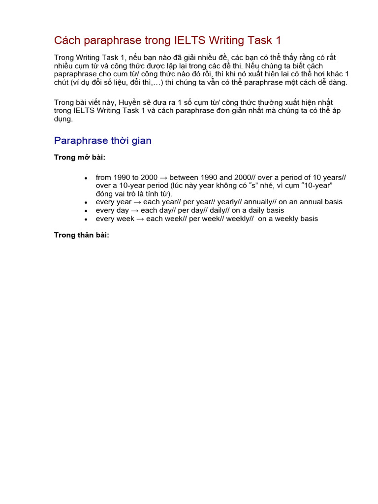 Cách Paraphrase Trong IELTS Writing Task 1 | PDF
