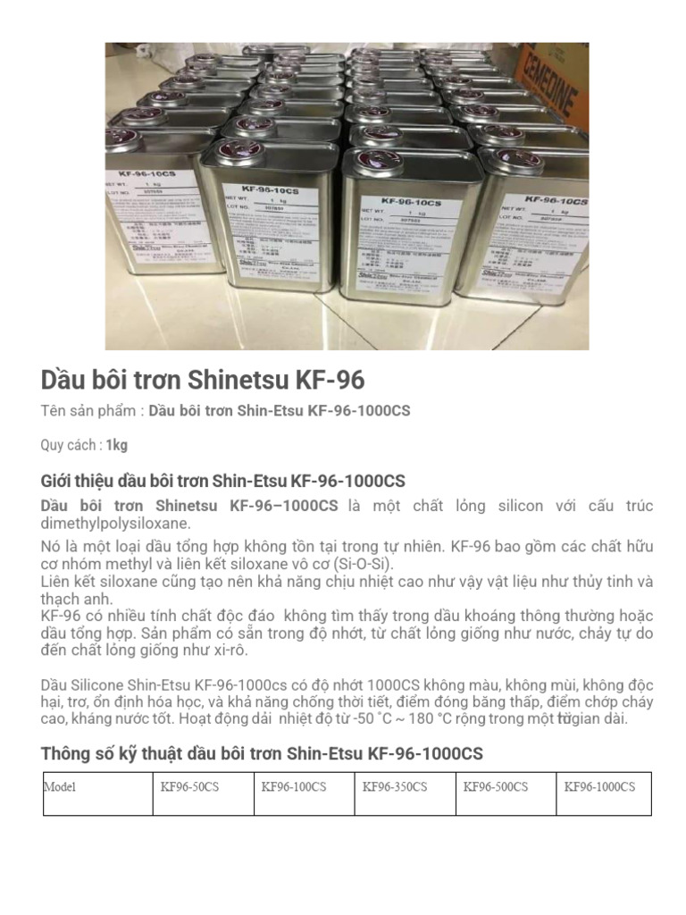Dầu Bôi Trơn Shinetsu KF-96-1000CS | PDF