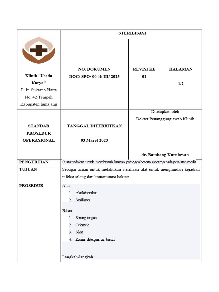 Sop Sterilisasi | PDF | Sains & Matematika