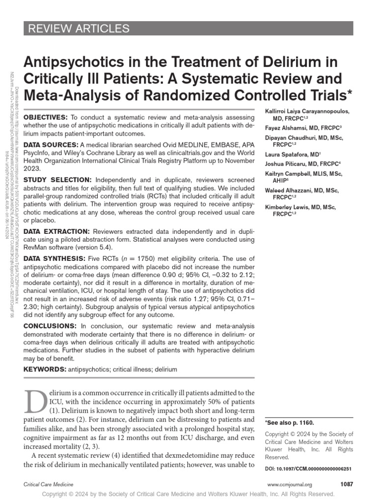 Antipsychotics in The Treatment of Delirium In.10 | PDF | Intensive ...
