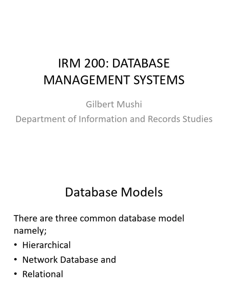 IRM 200 - Lecture 2 | PDF | Relational Database | Databases