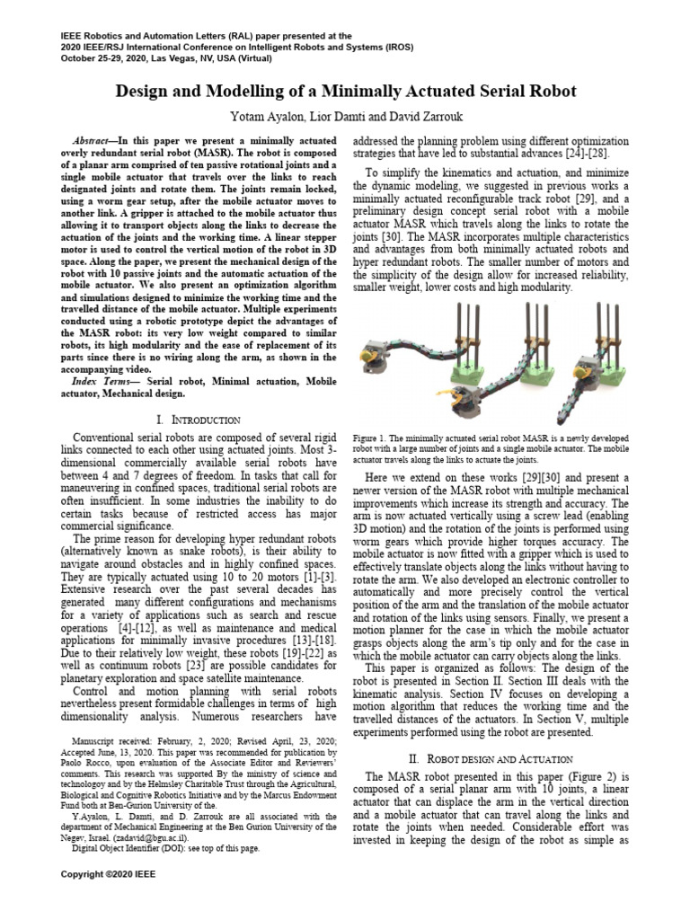 Design and Modelling of A Minimally Actuated Serial Robot | PDF ...