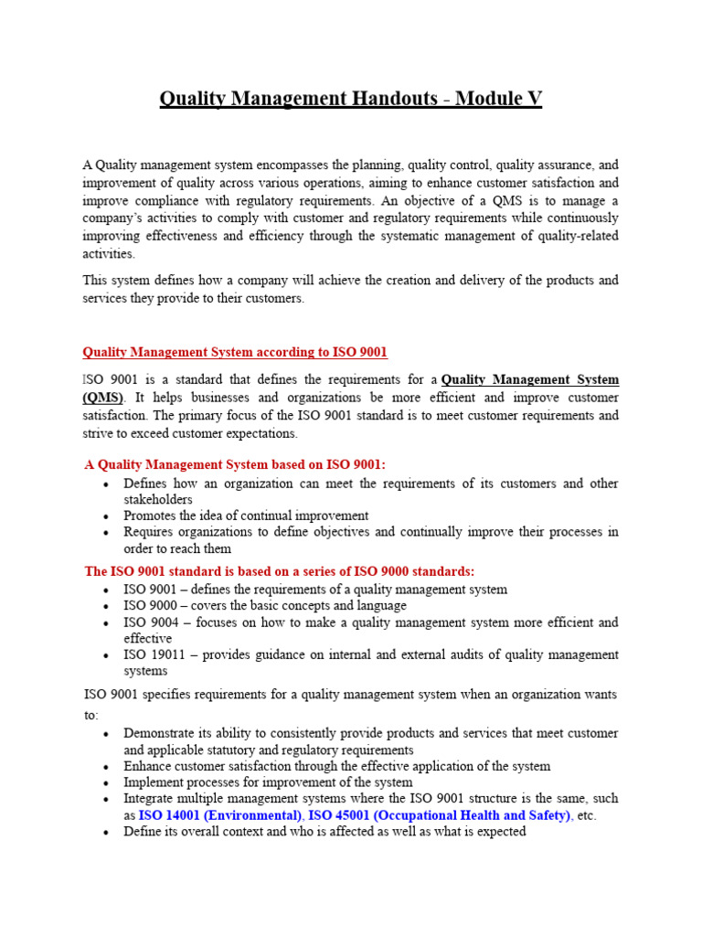 Quality Management Handouts - Module V | PDF | Quality Management ...