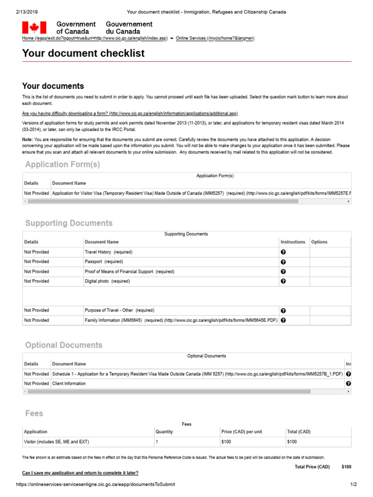 Your document checklist - Immigration, Refugees and Citizenship Canada ...