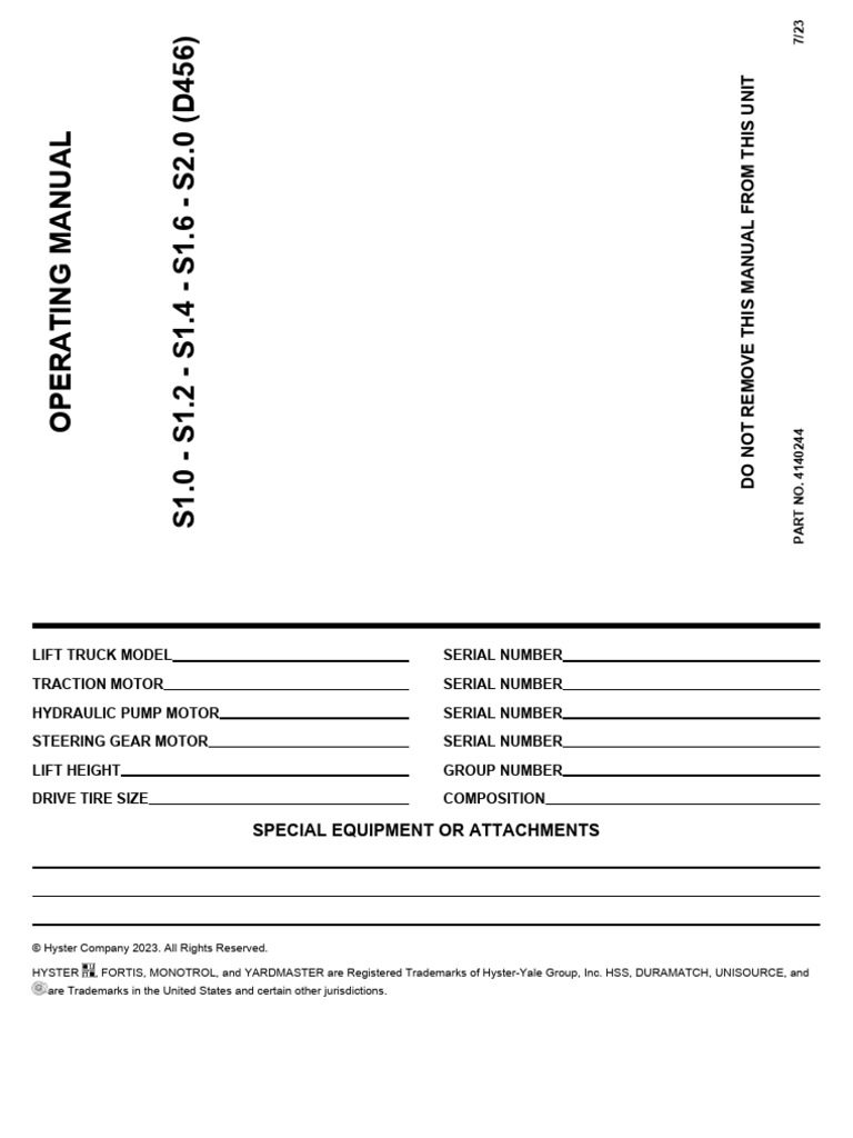 D456-Operating_Manual | Download Free PDF | Forklift | Elevator