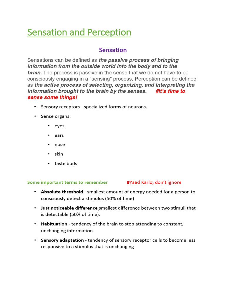 Sensation and Perception Attention Emotion | PDF | Senses | Emotions