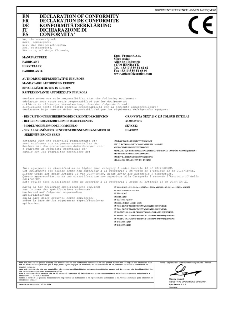HE458792 - Declaration of Conformity 001 | PDF | Electricity | Electrical Engineering