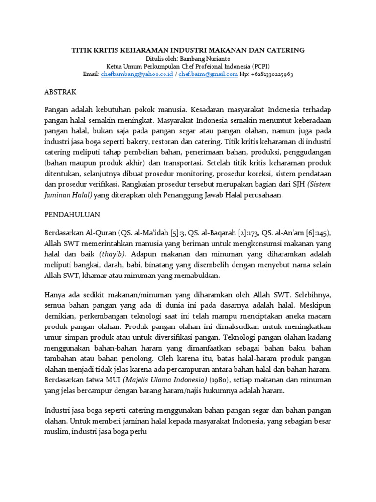 Titik Kritis Halal Industri Catering | PDF | Kesehatan Holistik