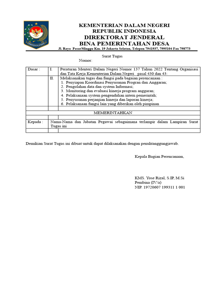 Surat Tugas Job Desk Bagren | PDF