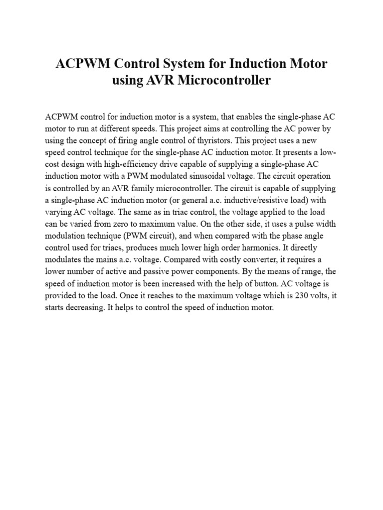 ACPWM Control System For Induction Motor Using AVR Microcontroller | PDF