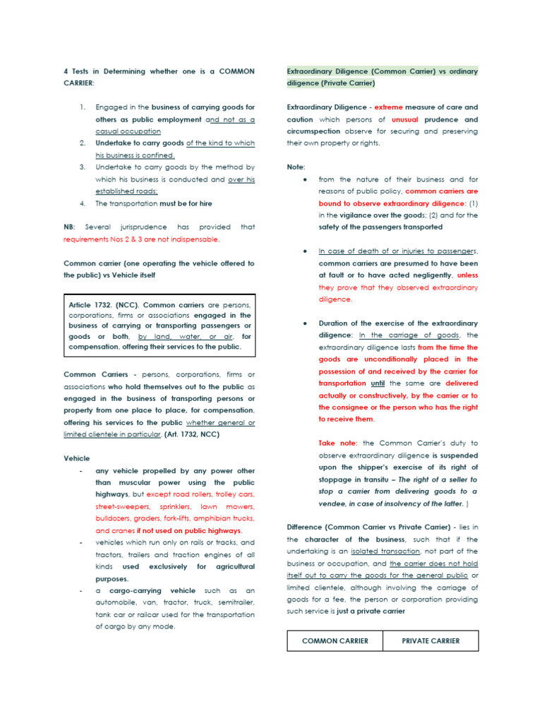 TRANSPO Basic Concepts | PDF | Common Carrier | Private Law