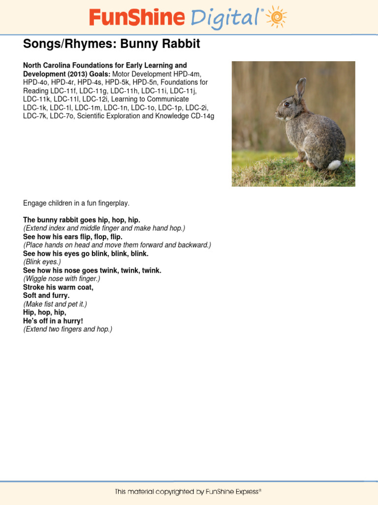 Songs Rhymes BunnyRabbit | PDF | Language Arts & Discipline | Wellness