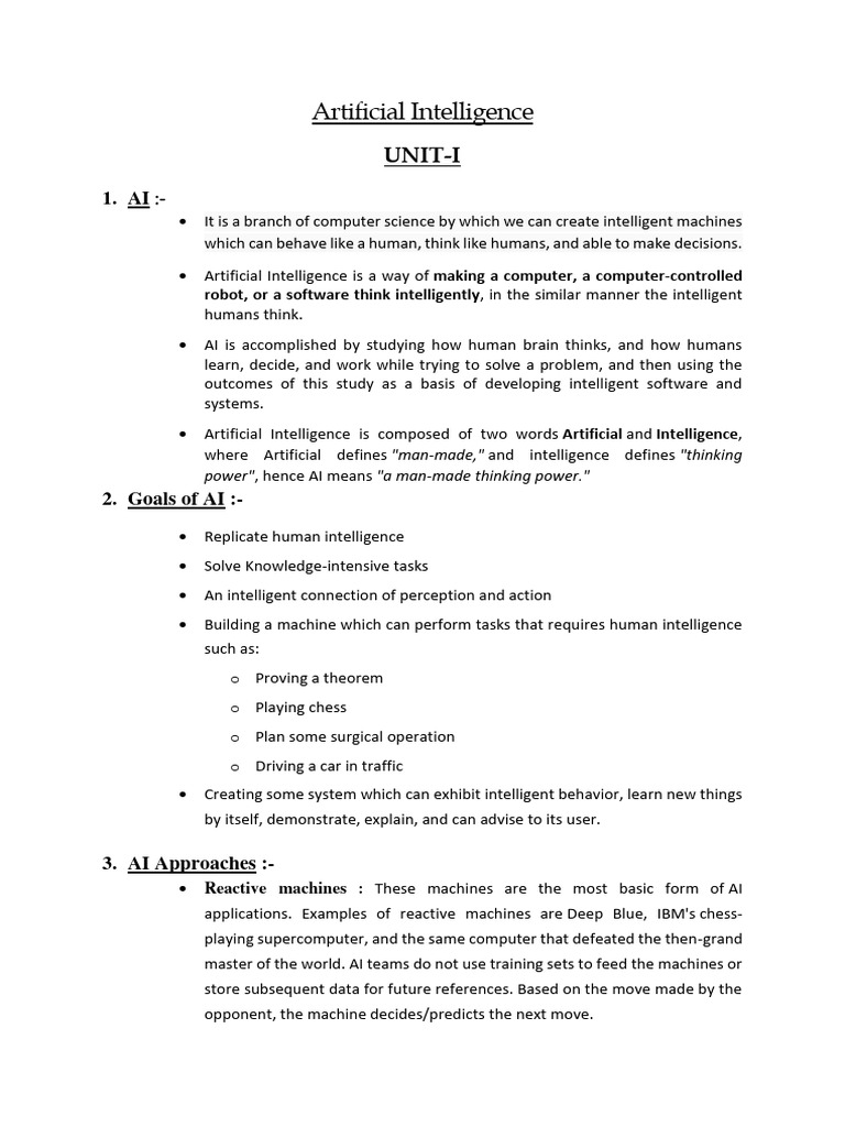 Artificial Intelligence: Unit-I | PDF | Artificial Intelligence | Intelligence (AI) & Semantics