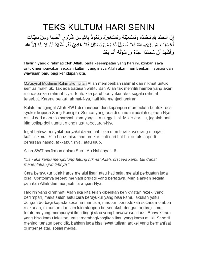 Contoh Teks Kultum Singkat 2024 BSM MAKASSAR | PDF | Agama & Spiritualitas