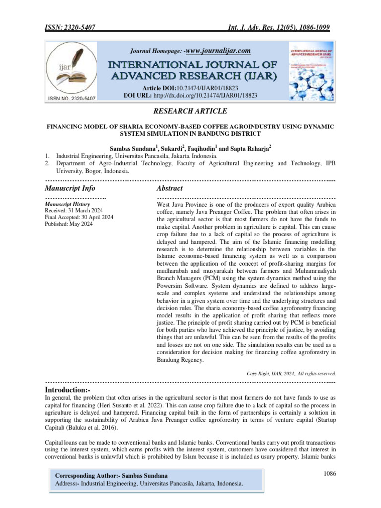 Financing Model of Sharia Economy-Based Coffee Agroindustry Using ... Financing Model of Sharia Economy-Based Coffee Agroindustry Using ...