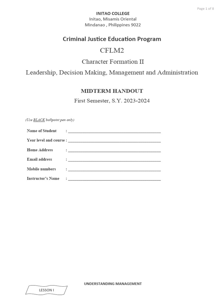 CFLM2-Midterm-handout | PDF | Science | Leadership