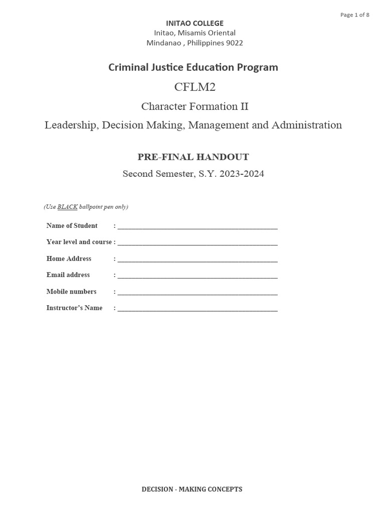 CFLM2 Pre Final Handout | Download Free PDF | Decision Making | Group Decision Making