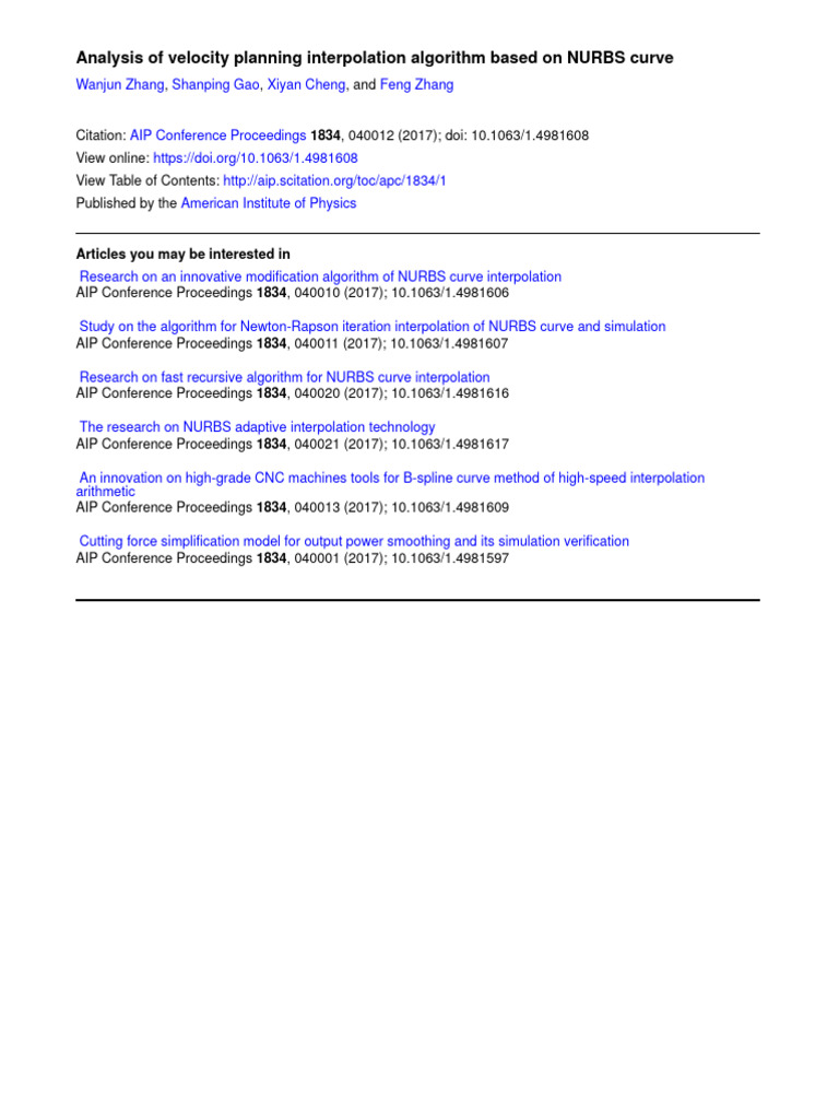 Analysis of Velocity Planning Interpolation Algorithm Based On NURBS Curve | PDF | Interpolation