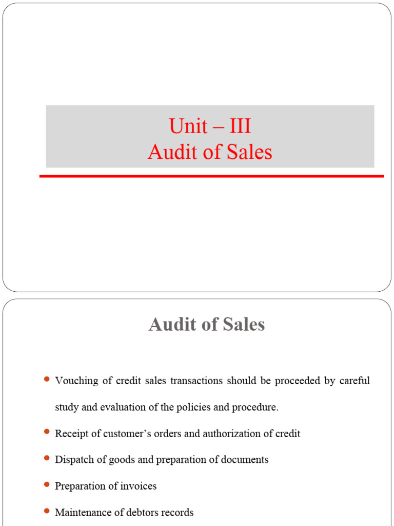 Unit III Audit of Sales | PDF | Debits And Credits | Economies