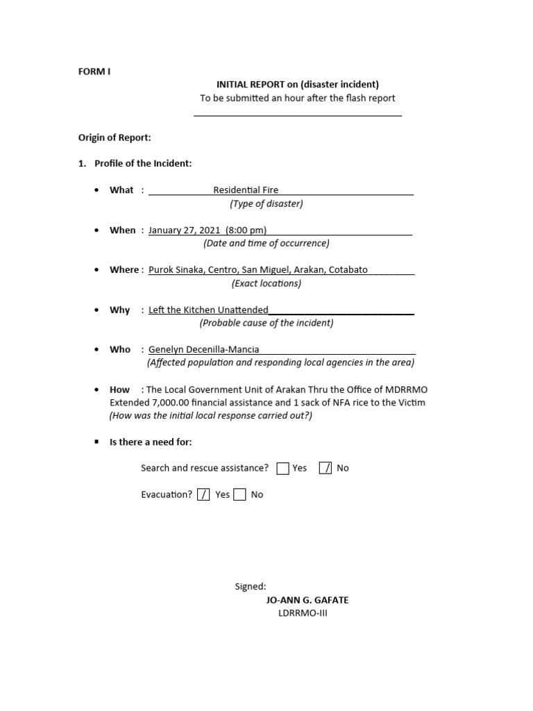 Form I (Initial Report) | PDF