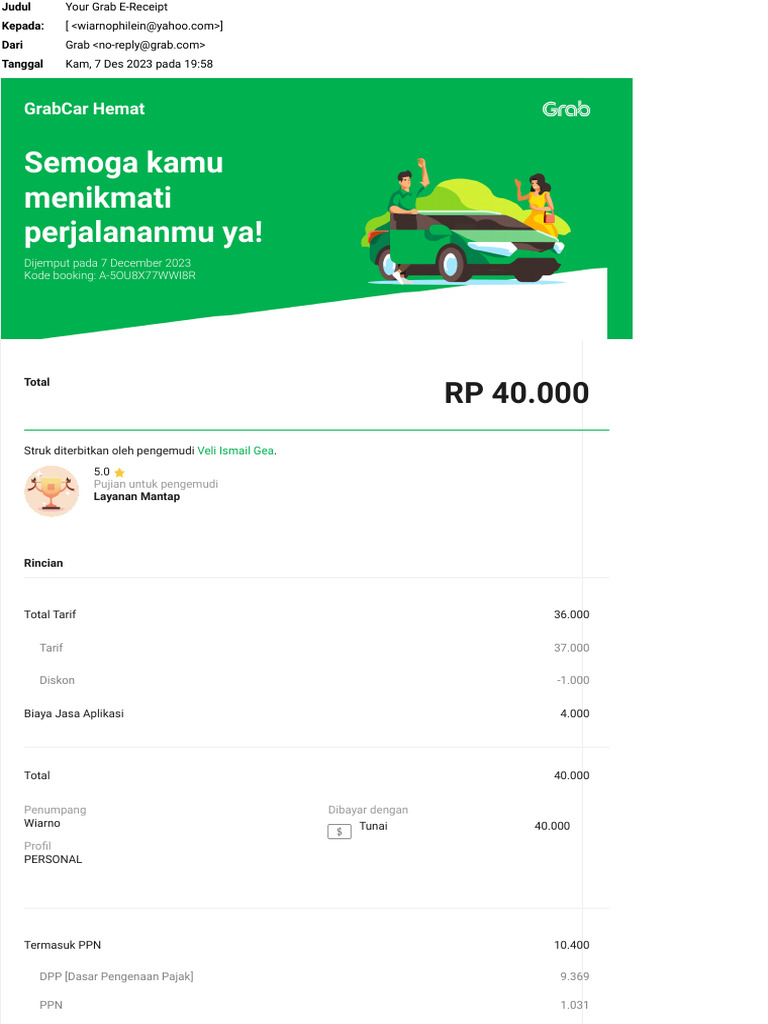 Dokumen Yahoo Mail - Your Grab E-Receipt | PDF