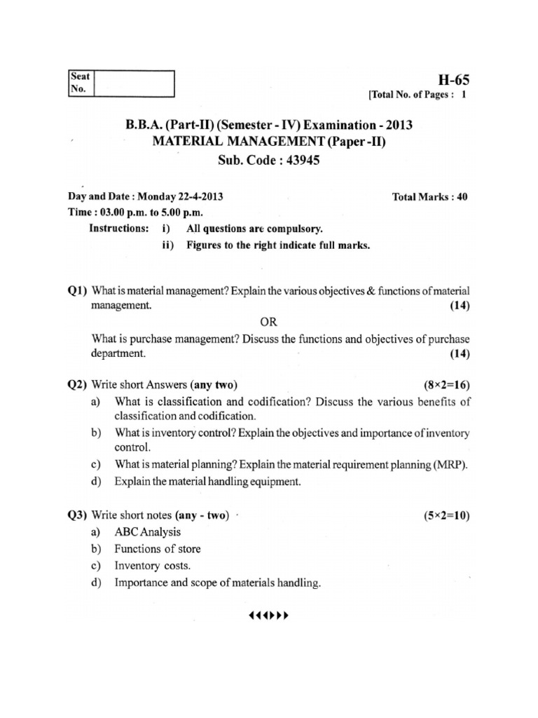Material-Management Old QPaper | PDF
