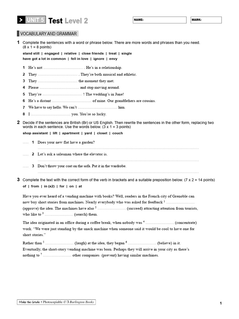 level 2 unit 5 | PDF | Linguistics | Grammar