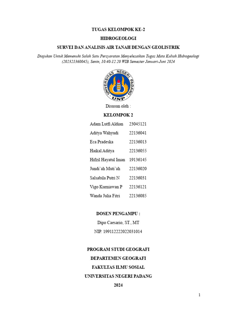 Laporan Geolistrik Di Lapangan Depan Rektorat Unp | PDF