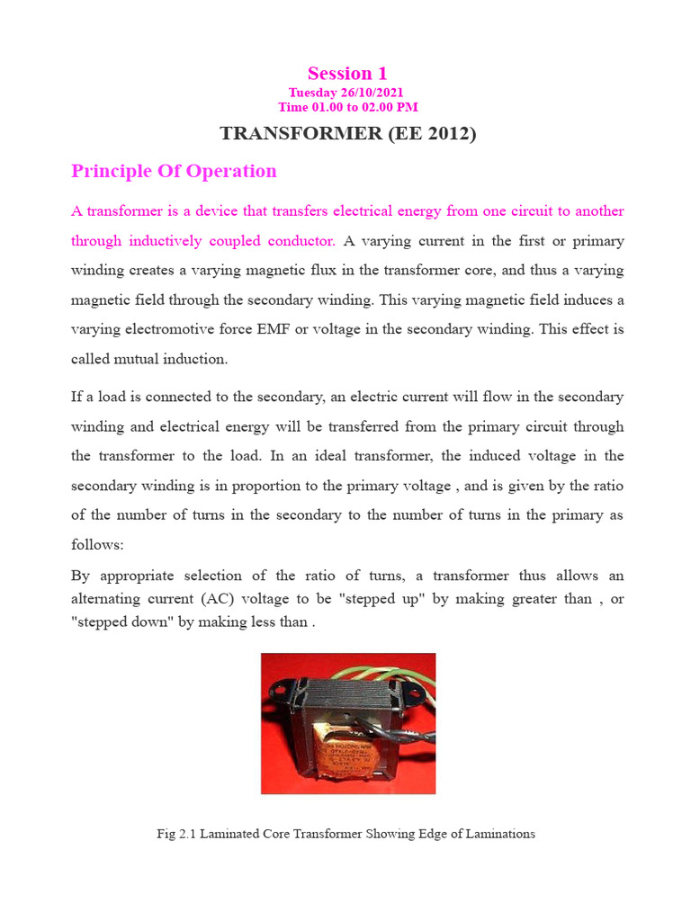 Transformer U 1 Session 1 3 Pdf Transformer Electromagnetic Induction
