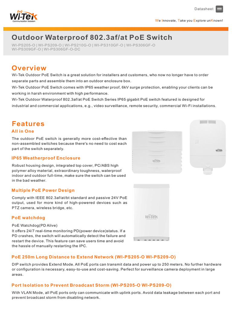 WI-PS310GF-O Datasheet V2.0 | PDF | Network Switch | Computer Networking