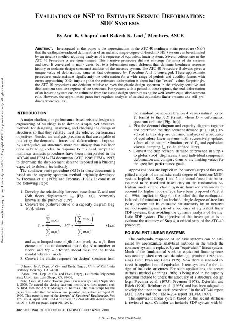 Evaluation Of Nonlinear Static Procedure Nsp To Estimate Seismic