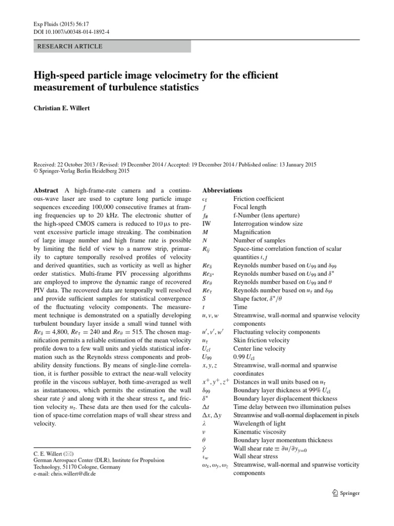 High-Speed Particle Image Velocimetry For The Efficient Measurement of Turbulence Statistics ...