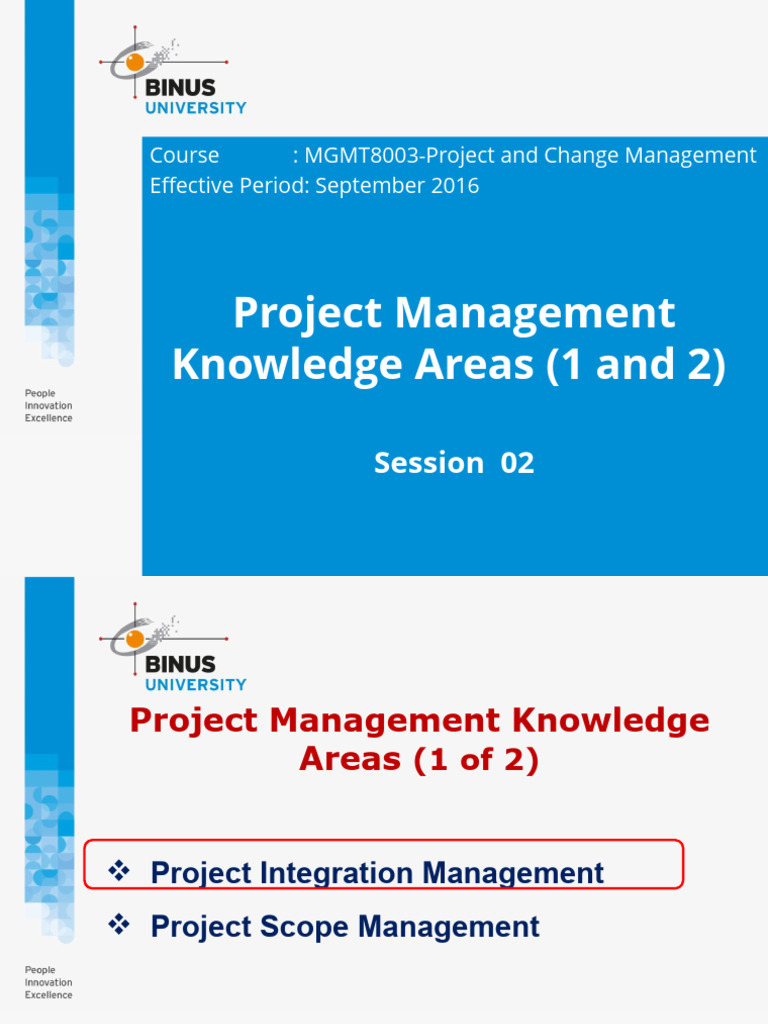 Session 02 - Project Management Knowledge Areas (1 and 2) | PDF | Project Management | Business