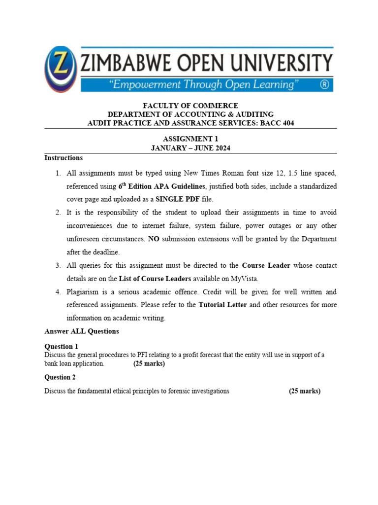 Bacc 436 Assignment 1 Semester 1 2024 | PDF